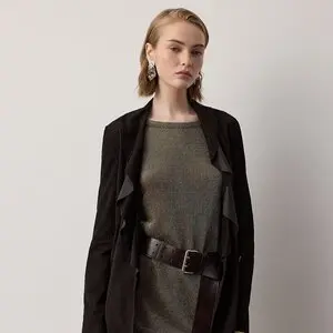 Ralph Lauren Heddie Ruffle-trim Lamb-suede Jacket - Espresso