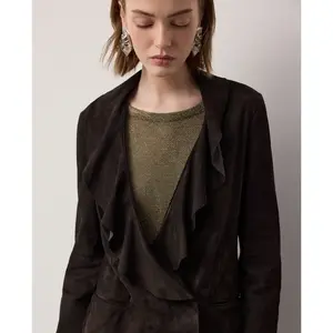 Ralph Lauren Heddie Ruffle-trim Lamb-suede Jacket
