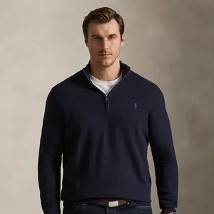 Ralph Lauren Cotton Mesh-knit Quarter-zip Sweater - Navy Heather