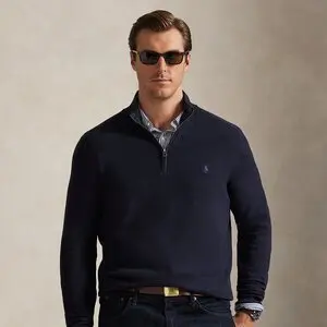 Ralph Lauren Cotton Mesh-knit Quarter-zip Sweater - Navy Heather