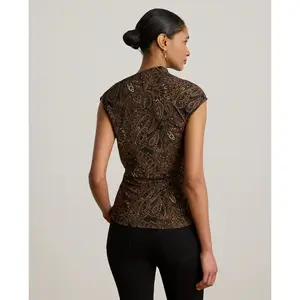 Ralph Lauren Paisley Shirred Jersey Mockneck Top