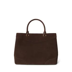 Ralph Lauren Perforated Suede Large Marcy Satchel - Chestnut Brown