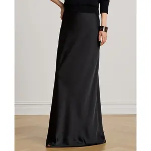 Ralph Lauren Satin Charmeuse Maxi Skirt - Black