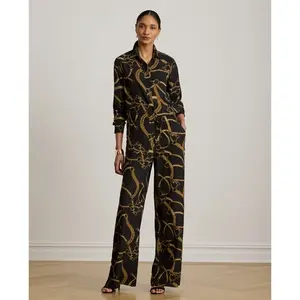 Ralph Lauren Belting-print Crepe Wide-leg Pant
