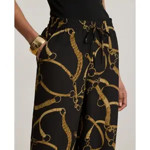 Ralph Lauren Belting Print Crepe Wide-leg Drawcord Pants