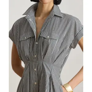 Ralph Lauren Striped Pleated Broadcloth Shirtdress