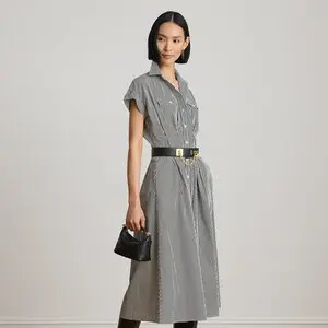 Ralph Lauren Striped Pleated Broadcloth Shirtdress - Black/white