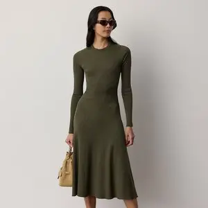 Ralph Lauren Parson Rib-knit Silk-blend Day Dress - Cypress