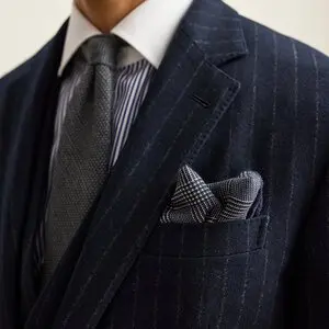 Ralph Lauren Plaid Cashmere-silk Pocket Square - Navy/cream