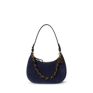 Ralph Lauren Suede Medium Marcy Zip Shoulder Bag - Refined Navy