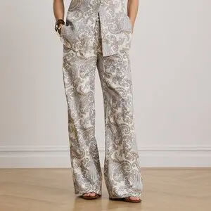Ralph Lauren Paisley Linen Wide-leg Pant - Cream Multi