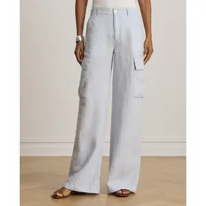 Ralph Lauren Pinstripe Linen Wide-leg Cargo Pant