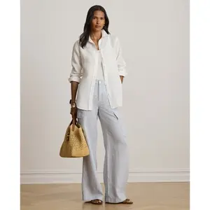 Ralph Lauren Pinstripe Linen Wide-leg Cargo Pant