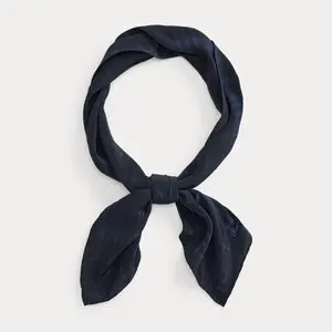 Ralph Lauren Tonal Plaid Silk Crepe Neckerchief - Navy