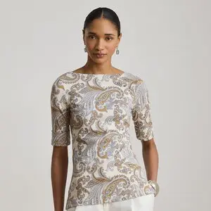 Ralph Lauren Paisley Stretch Cotton Boatneck Tee