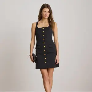 Ralph Lauren Button-trim Faille Cocktail Dress - Black