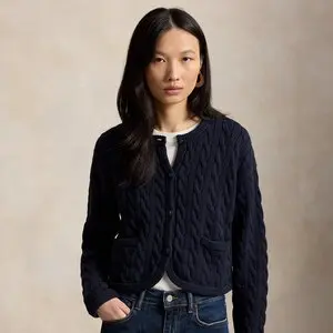 Ralph Lauren Cable Knit Cotton Blend Cardigan - Hunter Navy