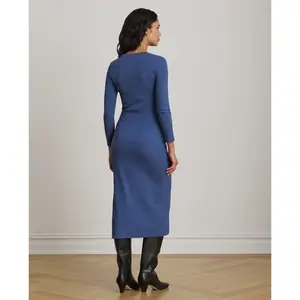 Ralph Lauren Button-trim Rib-knit Midi Dress