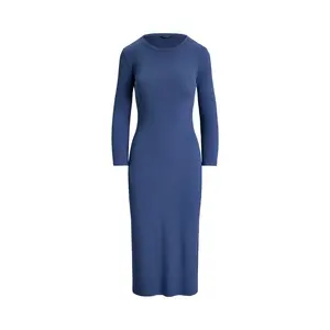 Ralph Lauren Button-trim Rib-knit Midi Dress
