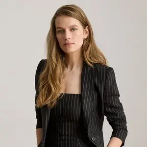 Ralph Lauren Chalk-stripe Linen Canvas Blazer - Black/tan