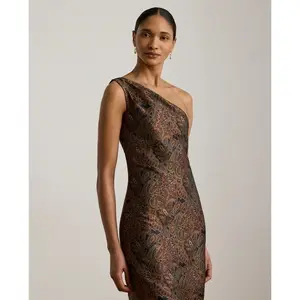 Ralph Lauren Paisley Jacquard One-shoulder Gown
