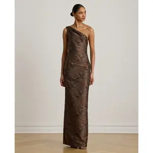 Ralph Lauren Paisley Jacquard One-shoulder Gown