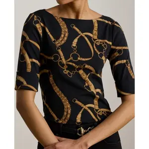 Ralph Lauren Belting-print Cotton Boatneck Tee