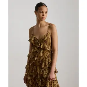 Ralph Lauren Python-print Ruffle-trim Georgette Gown