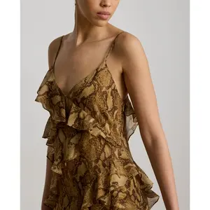 Ralph Lauren Python-print Ruffle-trim Georgette Gown