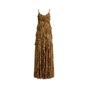 Ralph Lauren Python-print Ruffle-trim Georgette Gown