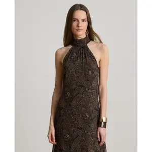 Ralph Lauren Paisley Georgette Tiered Mockneck Gown