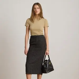 Ralph Lauren Chalk-stripe Linen Pencil Midi Skirt - Black/tan
