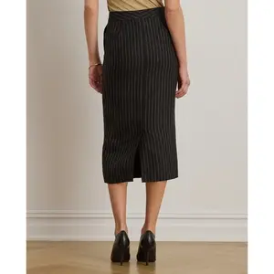 Ralph Lauren Chalk-stripe Linen Pencil Midi Skirt - Black/tan