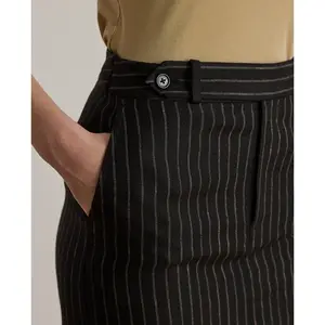 Ralph Lauren Chalk-stripe Linen Pencil Midi Skirt - Black/tan