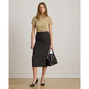 Ralph Lauren Chalk-stripe Linen Pencil Midi Skirt - Black/tan