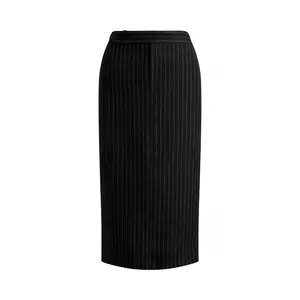 Ralph Lauren Chalk-stripe Linen Pencil Midi Skirt - Black/tan