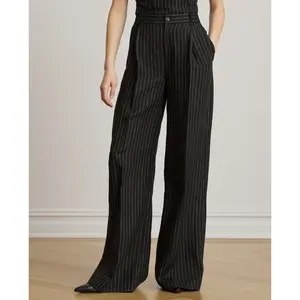 Ralph Lauren Chalk-stripe Linen Canvas Wide-leg Pant