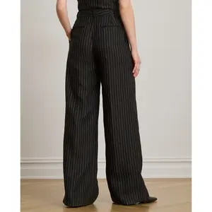 Ralph Lauren Chalk-stripe Linen Canvas Wide-leg Pant