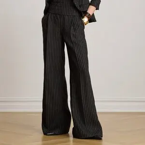 Ralph Lauren Chalk-stripe Linen Canvas Wide-leg Pant - Black/tan
