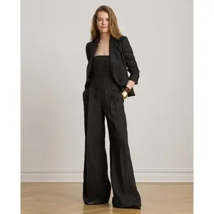 Ralph Lauren Chalk-stripe Linen Canvas Wide-leg Pant