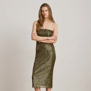 Ralph Lauren Sequined Tulle Strapless Cocktail Dress - Canopy Olive