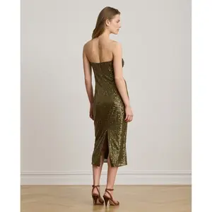 Ralph Lauren Sequined Tulle Strapless Cocktail Dress