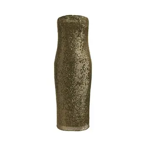 Ralph Lauren Sequined Tulle Strapless Cocktail Dress