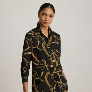 Ralph Lauren Classic Fit Printed Crepe Shirt - Black/tan