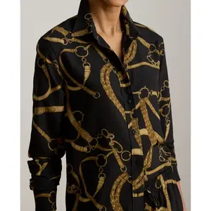 Ralph Lauren Classic Fit Printed Crepe Shirt - Black/tan