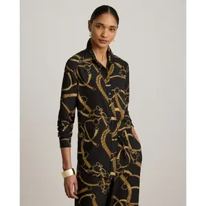 Ralph Lauren Classic Fit Printed Crepe Shirt - Black/tan