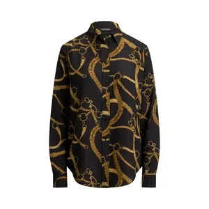 Ralph Lauren Classic Fit Printed Crepe Shirt - Black/tan