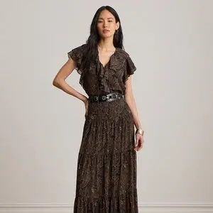 Ralph Lauren Paisley Georgette Tiered Maxiskirt - Black Multi