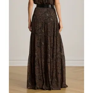 Ralph Lauren Paisley Georgette Tiered Maxiskirt - Black Multi