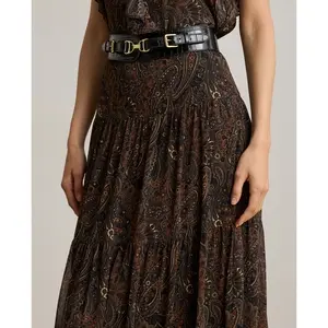 Ralph Lauren Paisley Georgette Tiered Maxiskirt - Black Multi